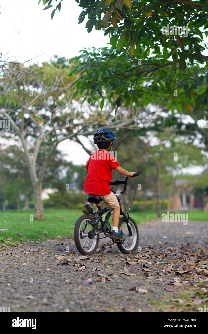 Cheerful Little Boy Riding a Bike in the Park Stock Photo - Alamy