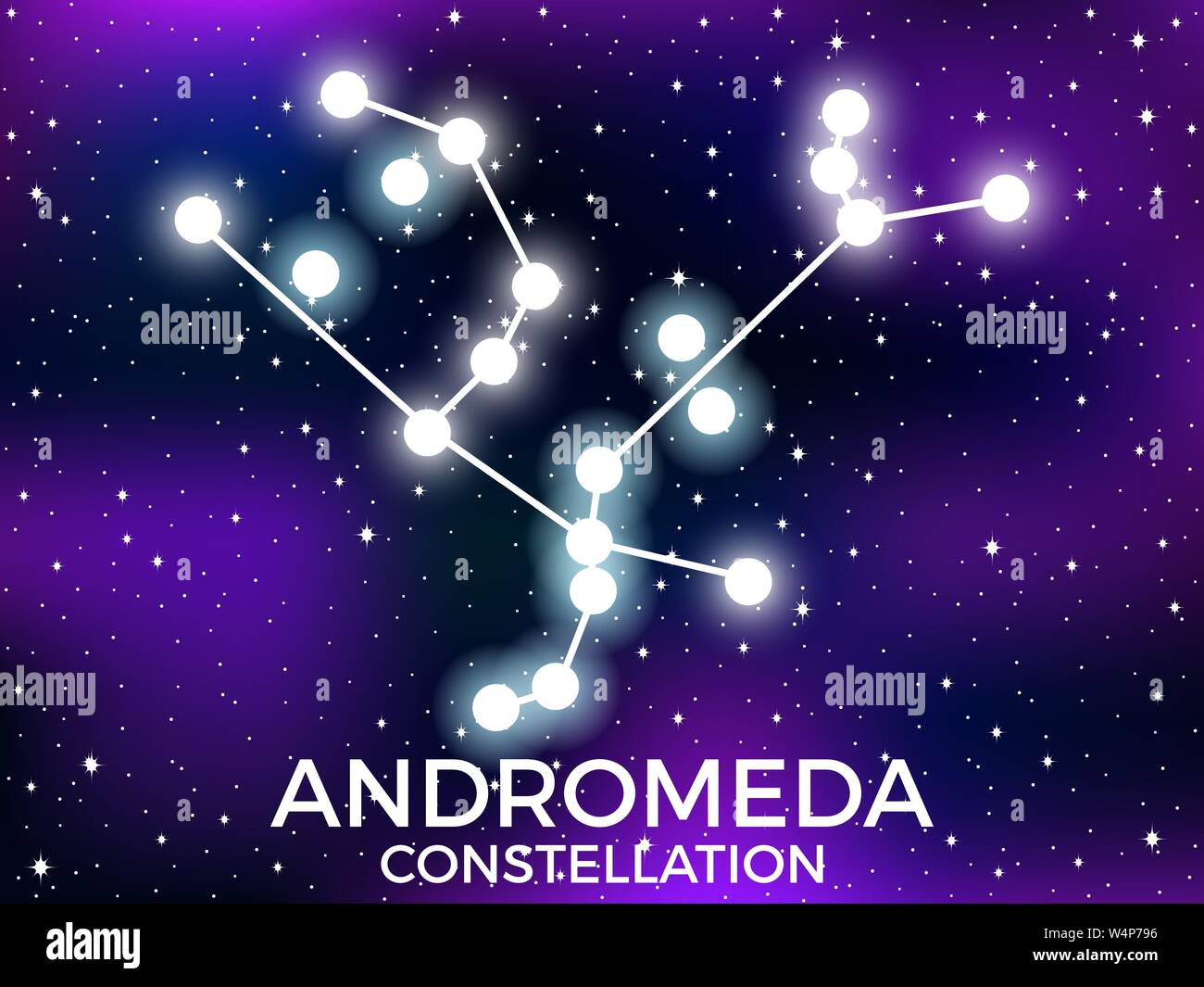 Andromeda constellation. Starry night sky. Cluster of stars and galaxies. Deep space. Vector ...