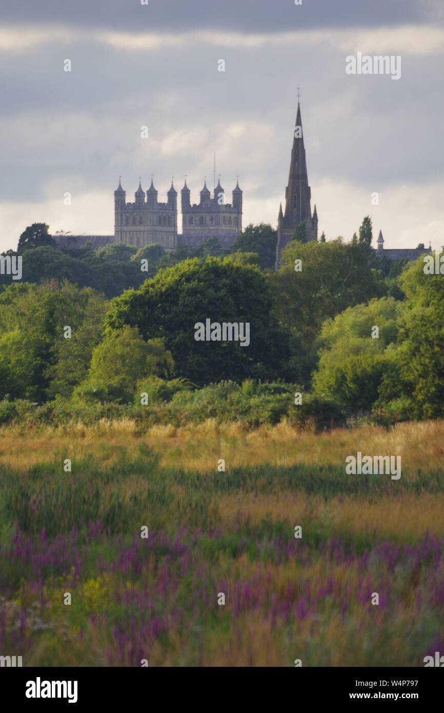 Exeter Cathedral Towers and St Leonard's Church Spire beyond the ...