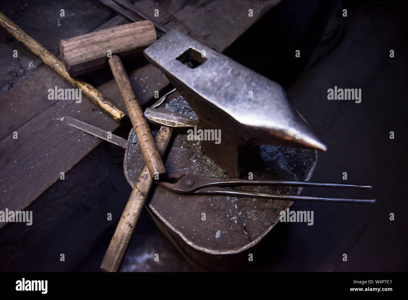 Working tool forge consisting of the anvil, hammer and tongs at ...