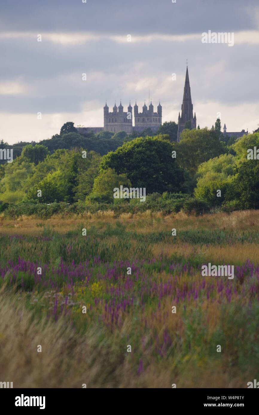 Exeter Cathedral Towers and St Leonard's Church Spire beyond the ...