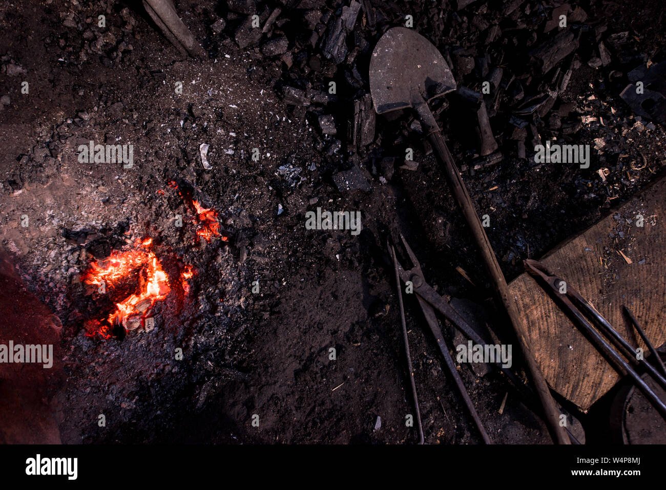 top view of traditional blacksmith furnace with burning fire Burning ...