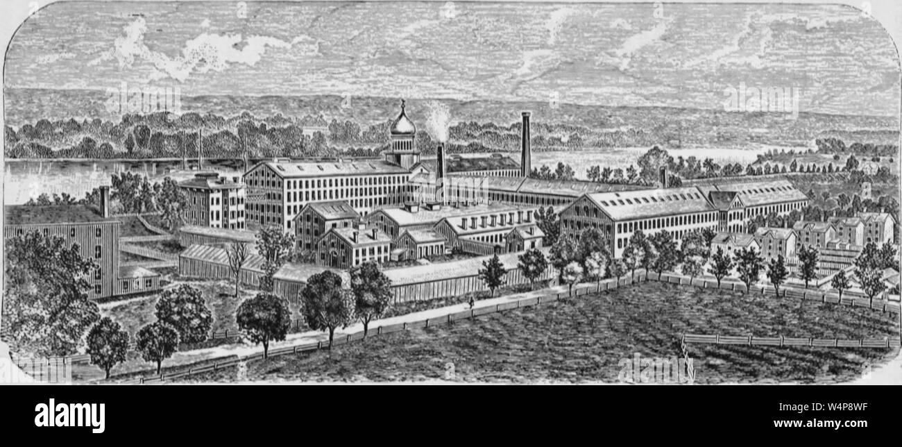 Engraving of the Colt Armory factory complex in Hartford, Connecticut ...