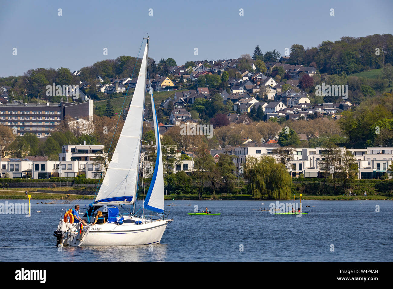 Essen, Lake Baldeney, Ruhr reservoir, view of the Essen district ...