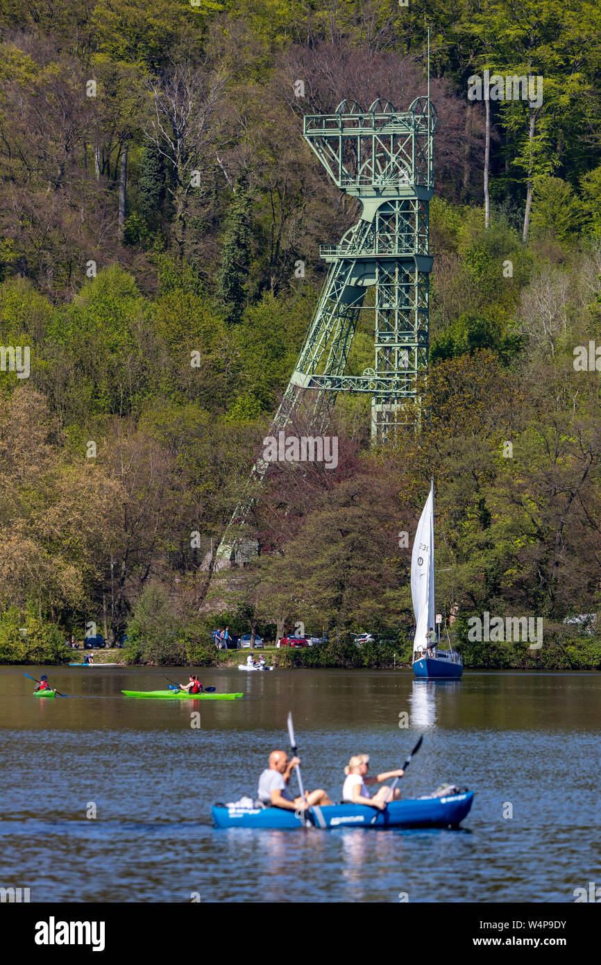 Essen, Lake Baldeney, Ruhr reservoir, winding tower of the former Carl ...