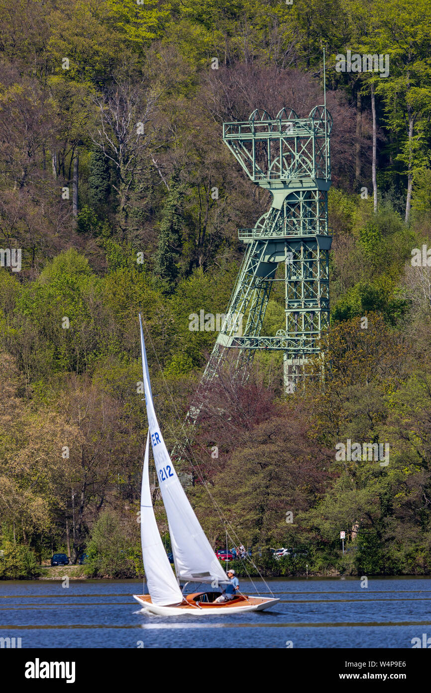Essen, Lake Baldeney, Ruhr reservoir, winding tower of the former Carl ...