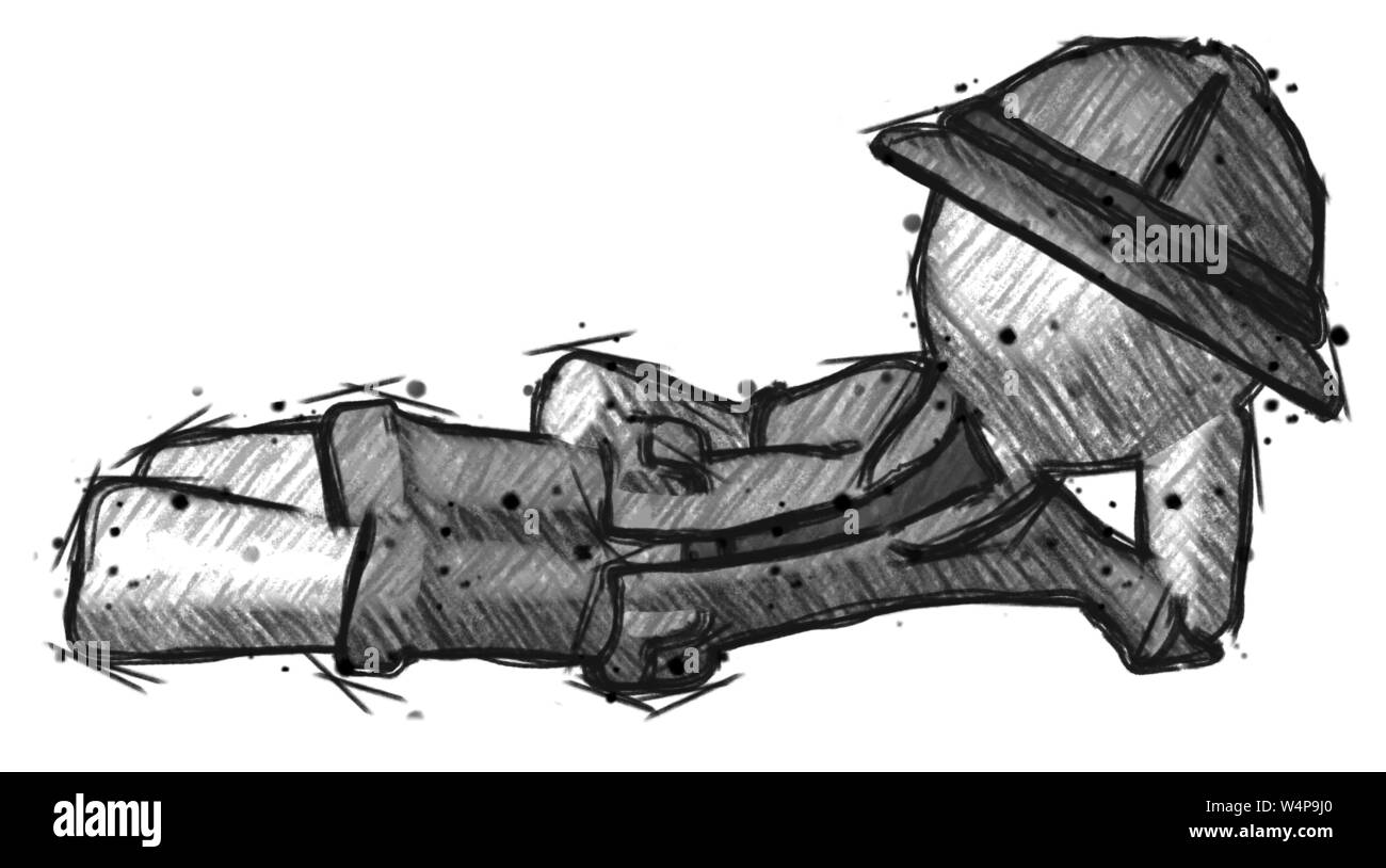 Sketch explorer ranger man reclined on side Stock Photo - Alamy