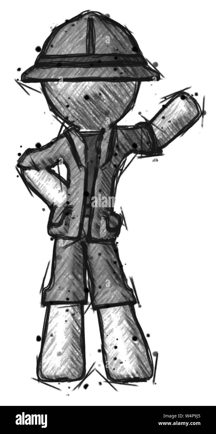 Sketch explorer ranger man waving left arm with hand on hip Stock Photo ...