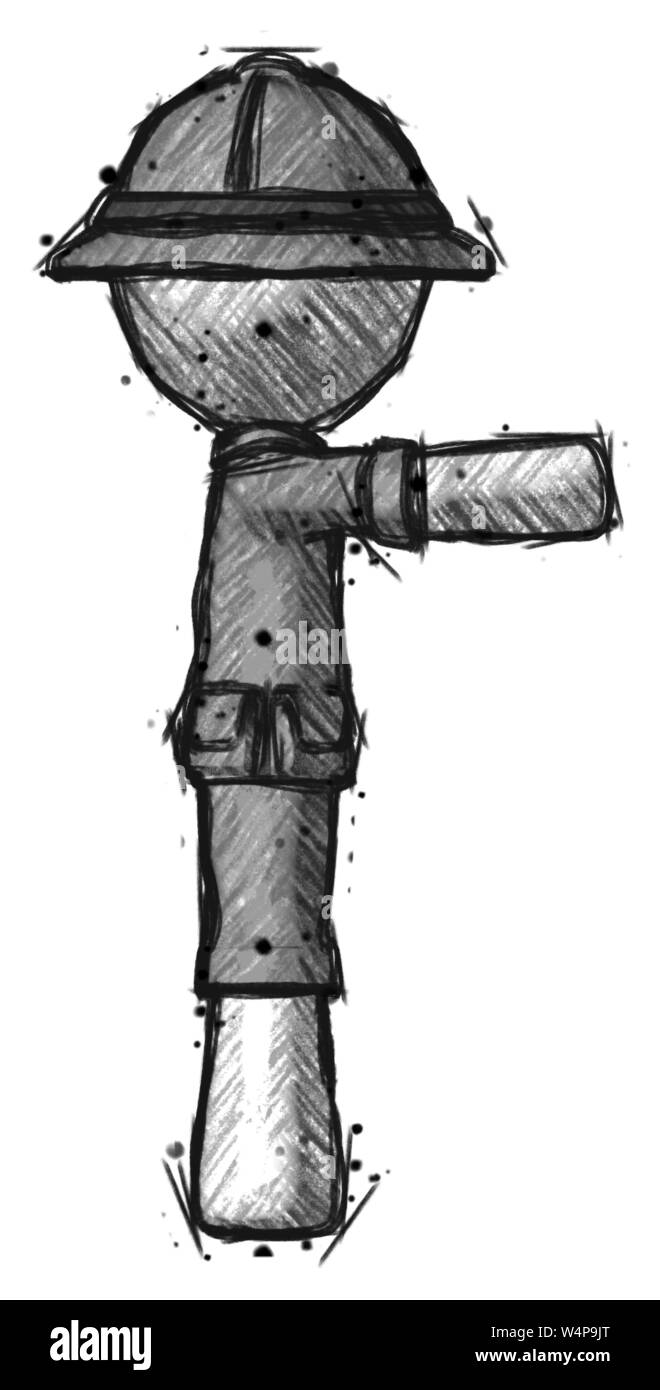 Sketch explorer ranger man pointing right Stock Photo - Alamy