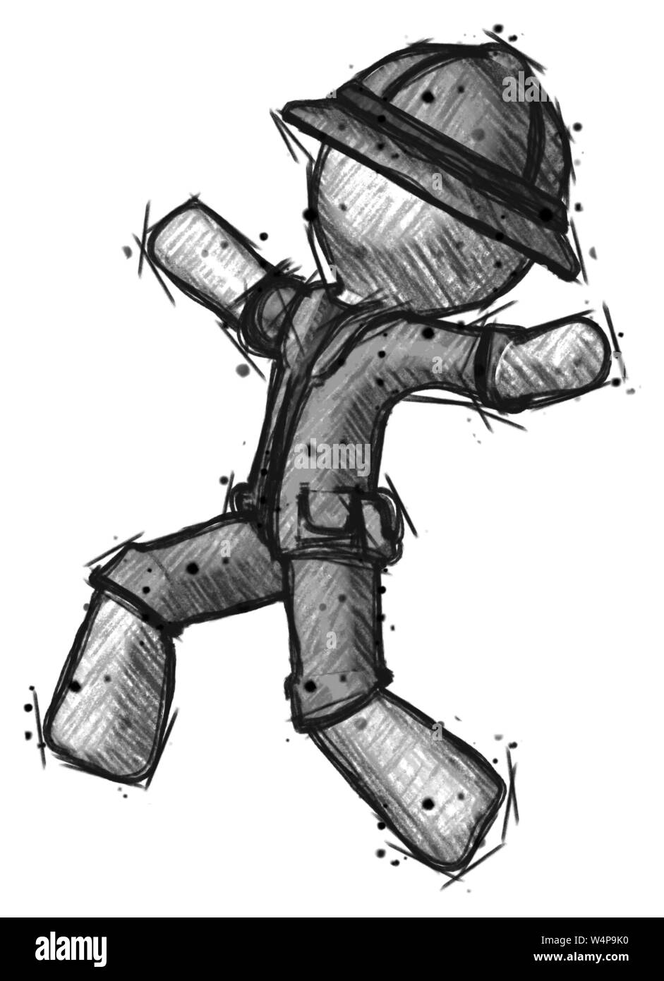 Sketch explorer ranger man running away in hysterical panic direction ...