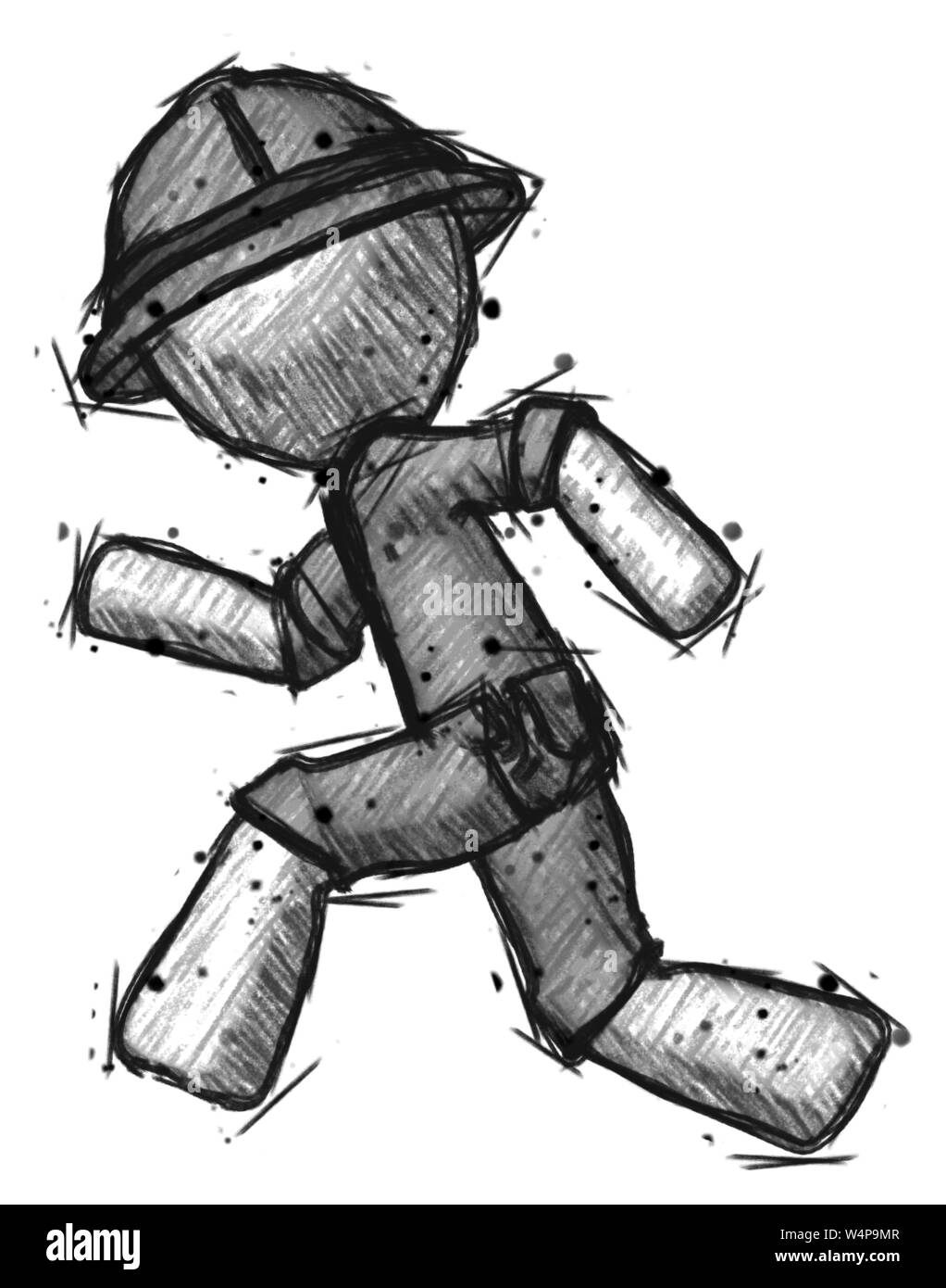 Sketch explorer ranger man running fast left Stock Photo - Alamy