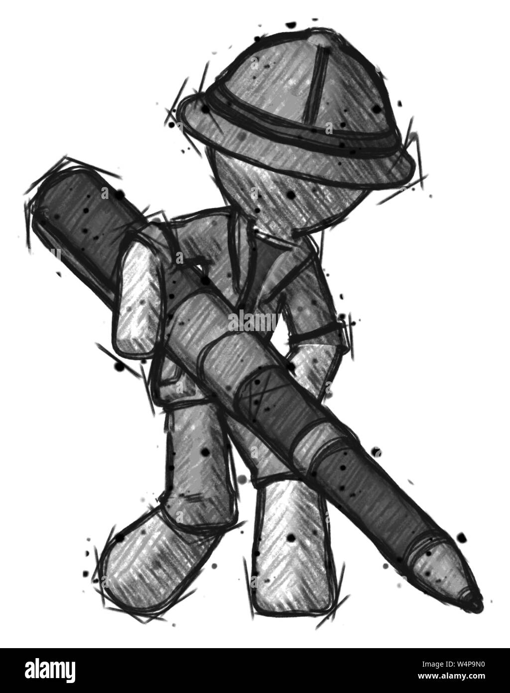 Sketch explorer ranger man writing with a huge pen Stock Photo - Alamy