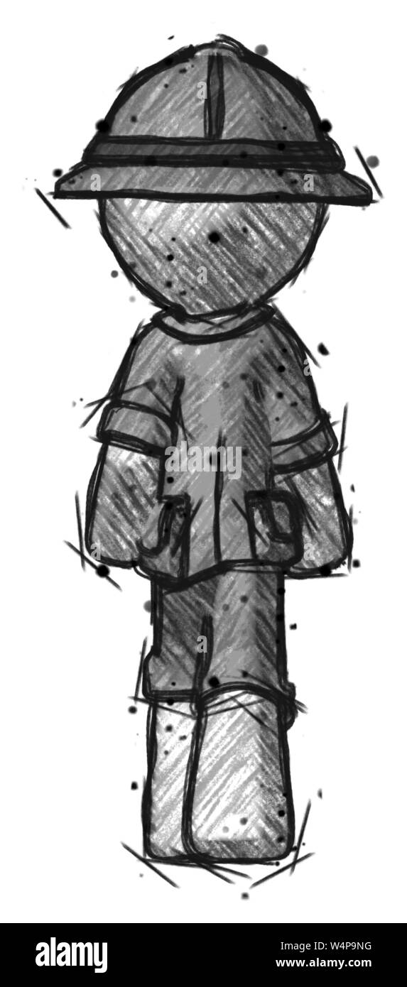 Sketch explorer ranger man walking away, back view Stock Photo - Alamy