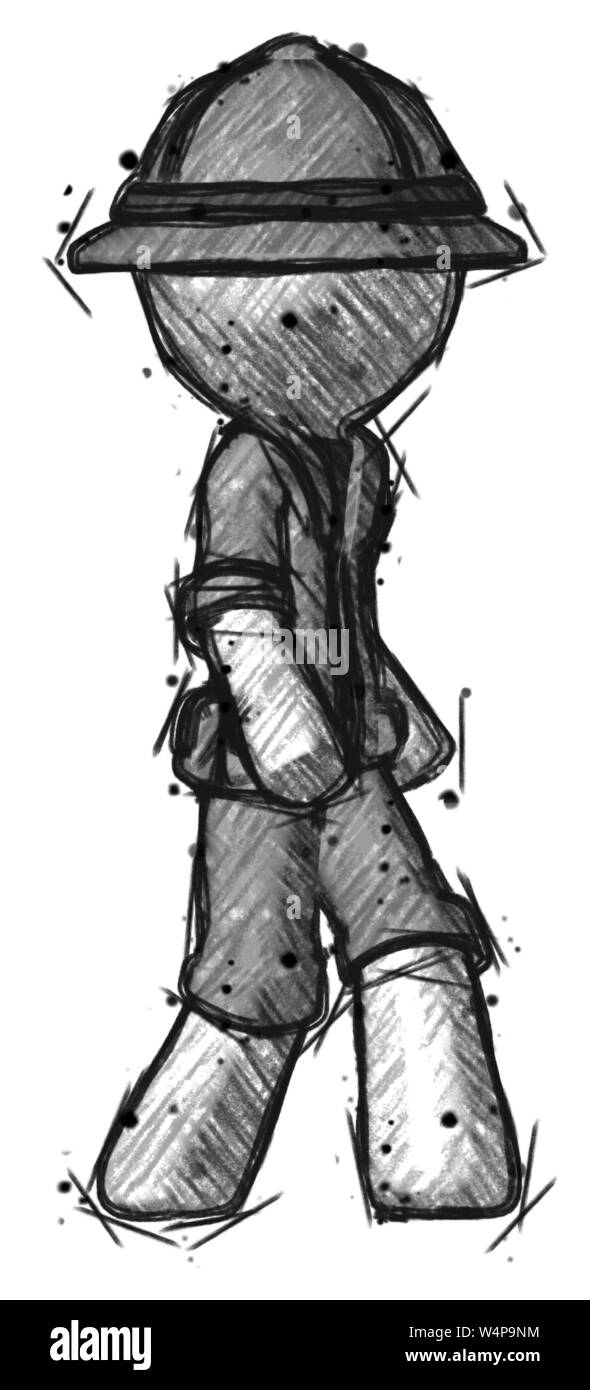 Sketch explorer ranger man walking turned right front view Stock Photo ...