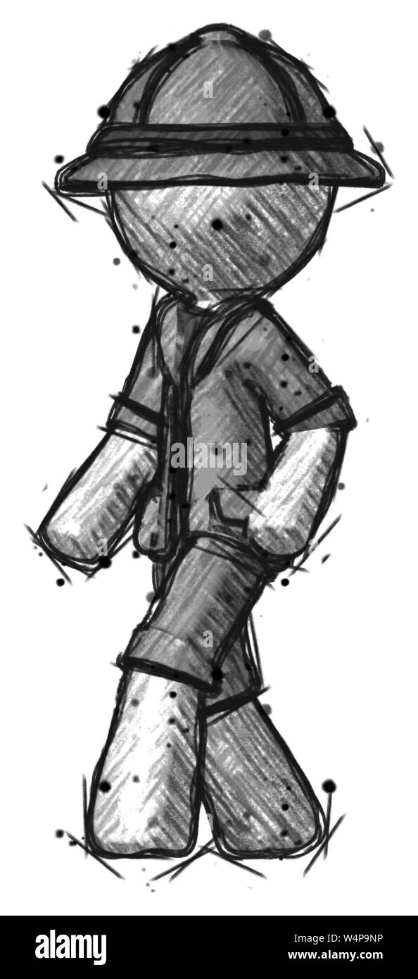 Sketch explorer ranger man man walking turned left front view Stock ...