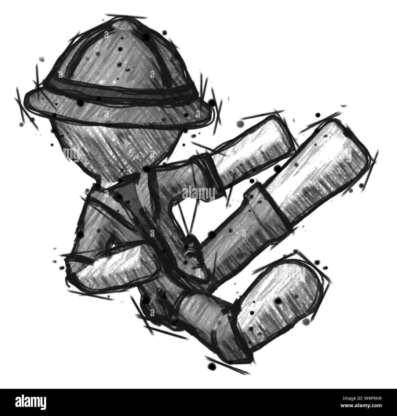 Sketch explorer ranger man flying ninja kick right Stock Photo - Alamy