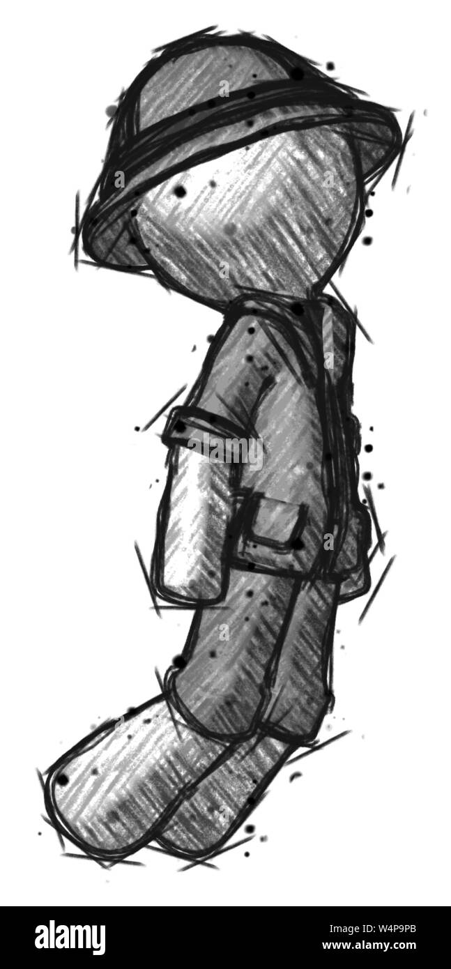 Sketch explorer ranger man floating through air right Stock Photo - Alamy