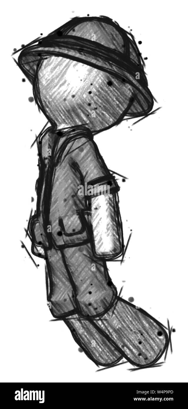 Sketch explorer ranger man floating through air left Stock Photo - Alamy