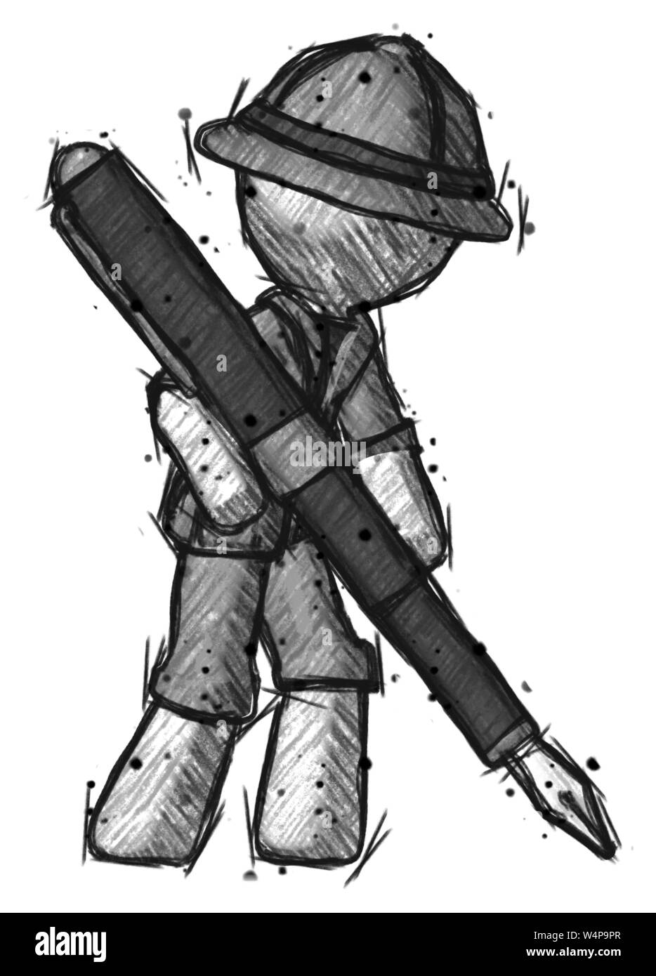 Sketch explorer ranger man drawing or writing with large calligraphy ...