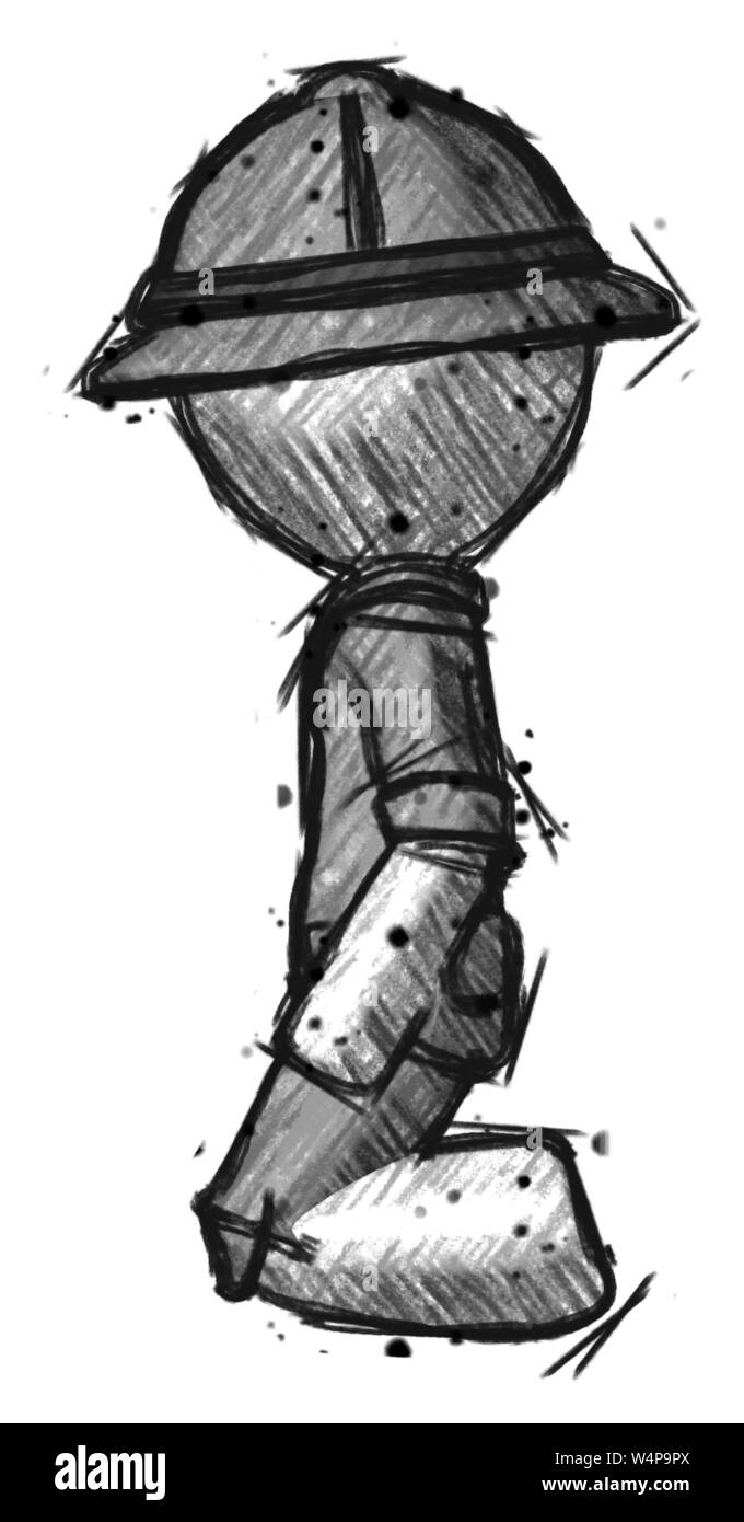 Sketch explorer ranger man kneeling left Stock Photo - Alamy