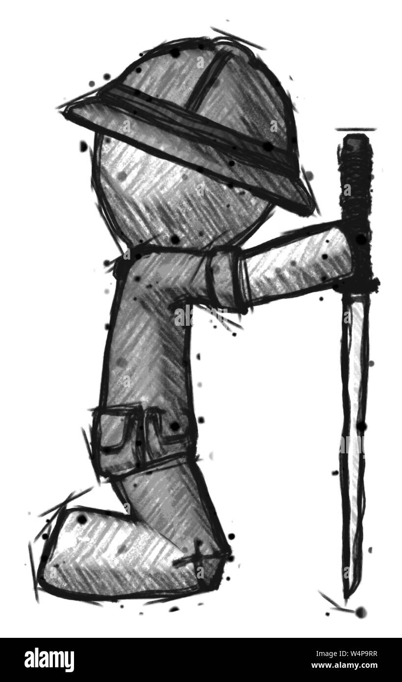Sketch explorer ranger man kneeling with ninja sword katana showing ...