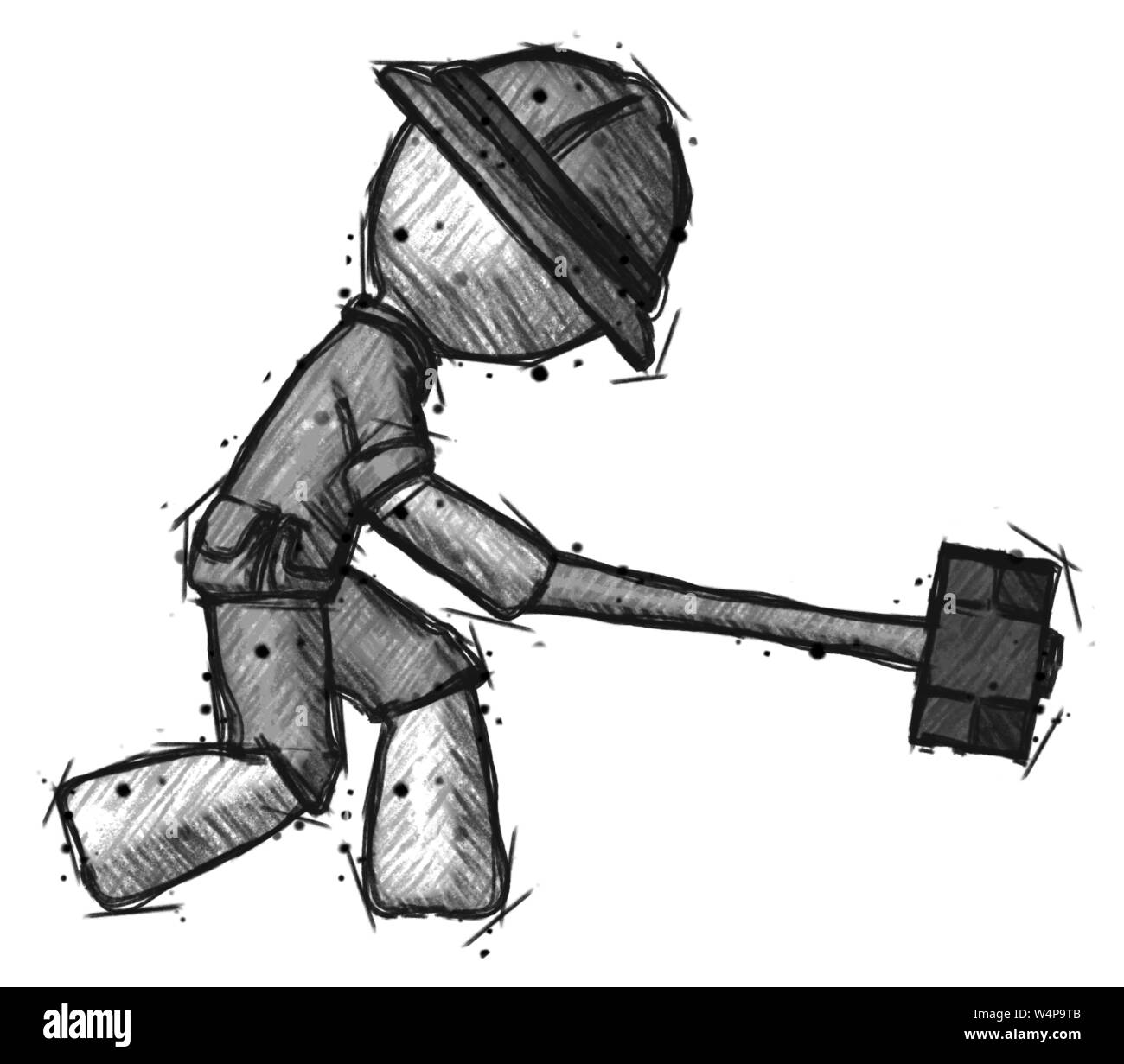 Sketch explorer ranger man smashing with sledgehammer, or hitting ...