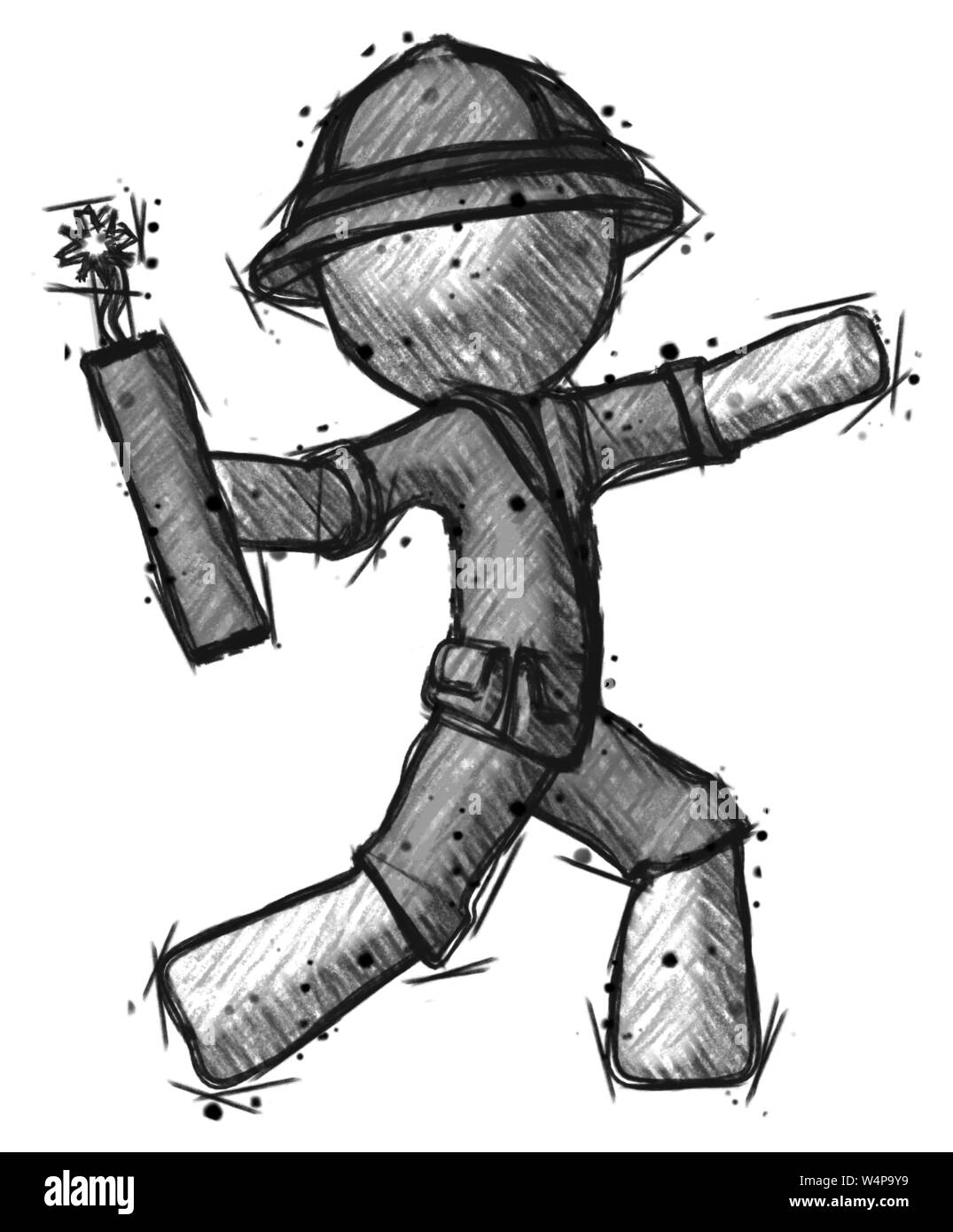 Sketch explorer ranger man throwing dynamite Stock Photo - Alamy
