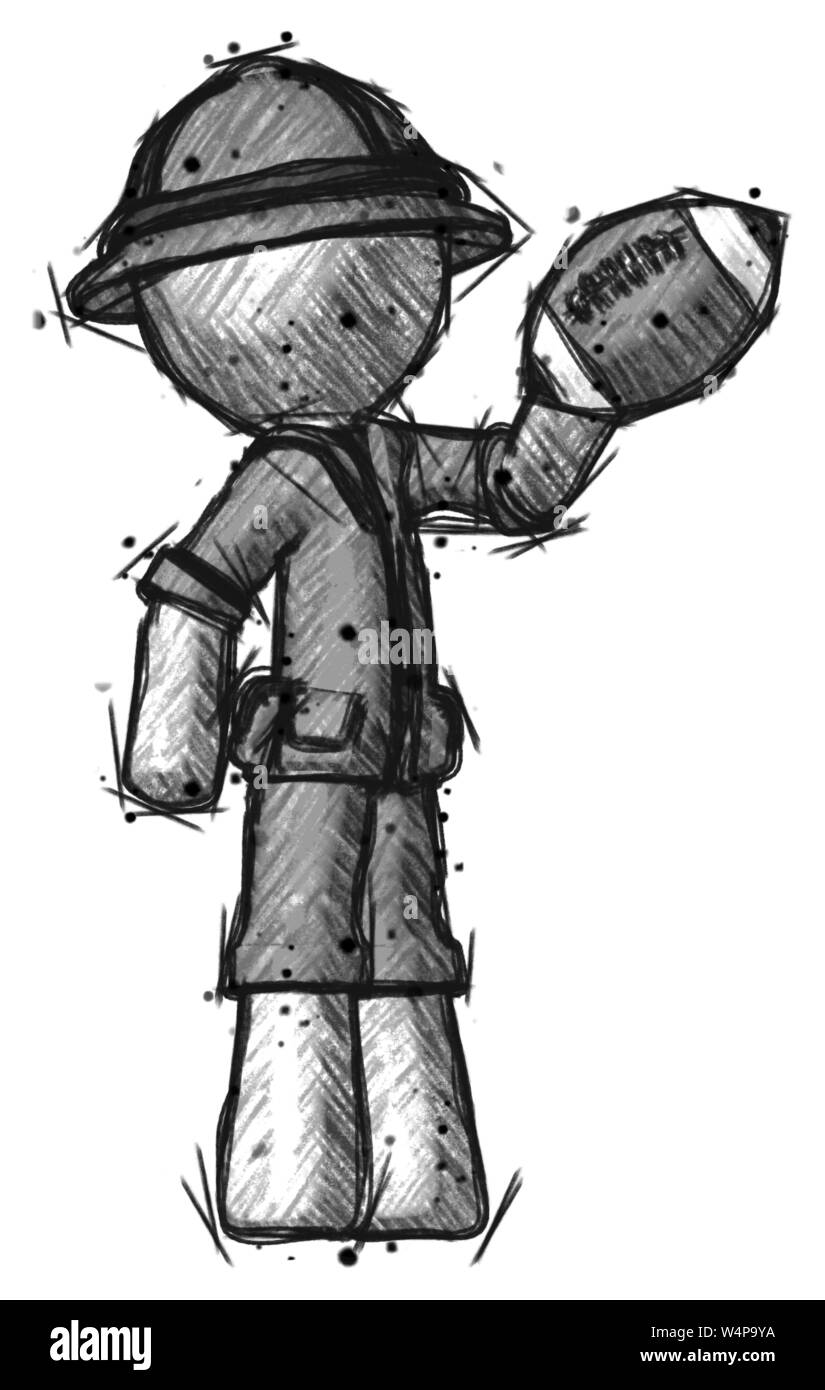Sketch explorer ranger man holding football up Stock Photo - Alamy