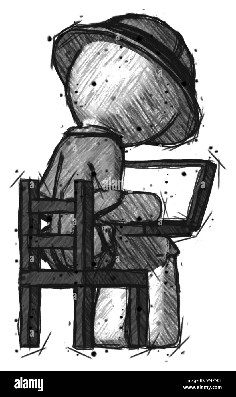 Person Sitting In Chair Back View Drawing