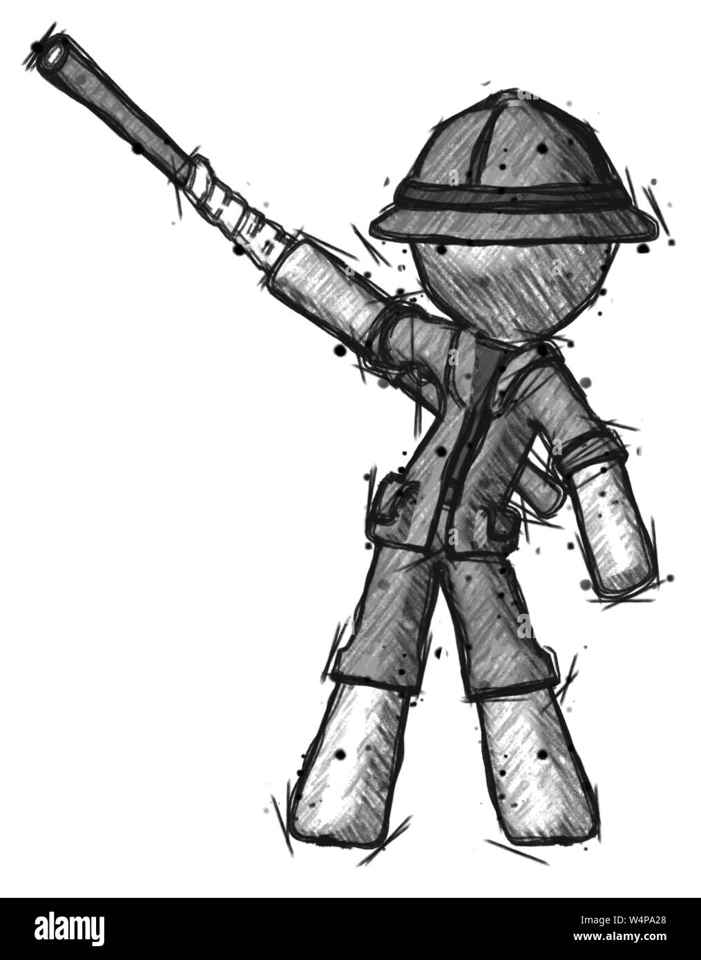 Sketch explorer ranger man bo staff pointing up pose Stock Photo - Alamy