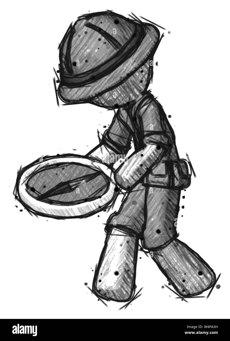 Sketch explorer ranger man walking with large compass Stock Photo - Alamy