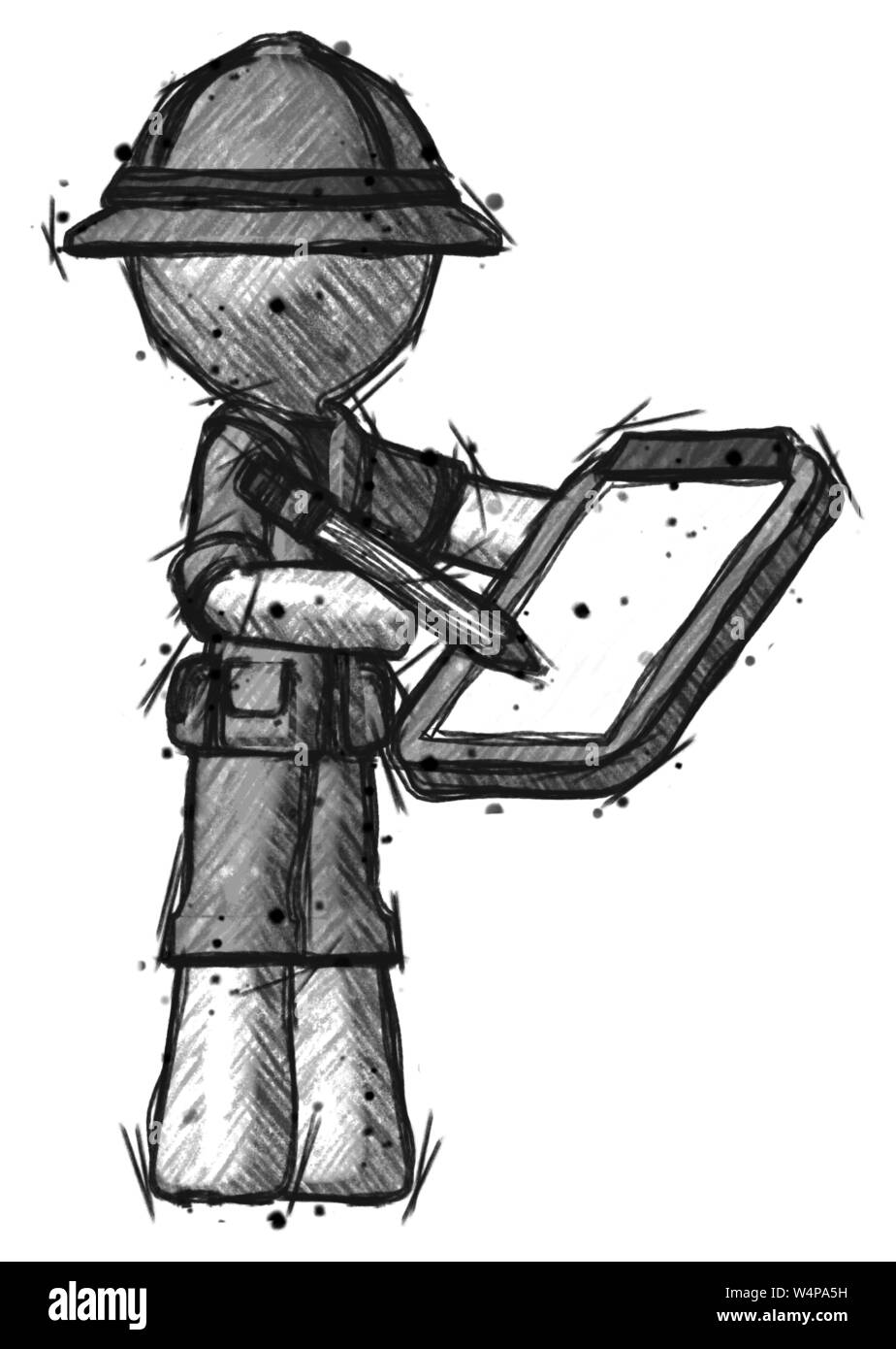Sketch explorer ranger man using clipboard and pencil Stock Photo - Alamy