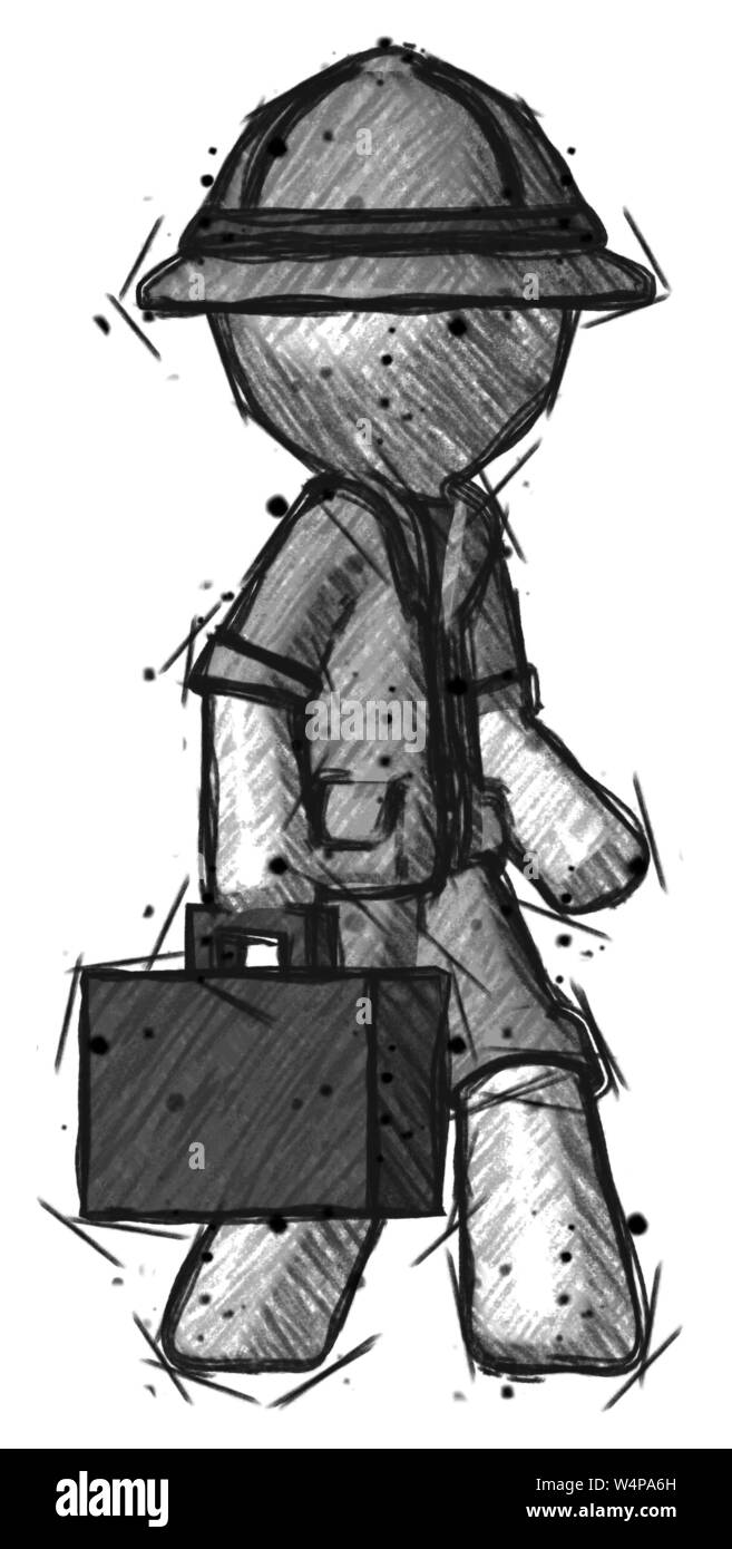 Sketch explorer ranger man walking with briefcase to the right Stock ...