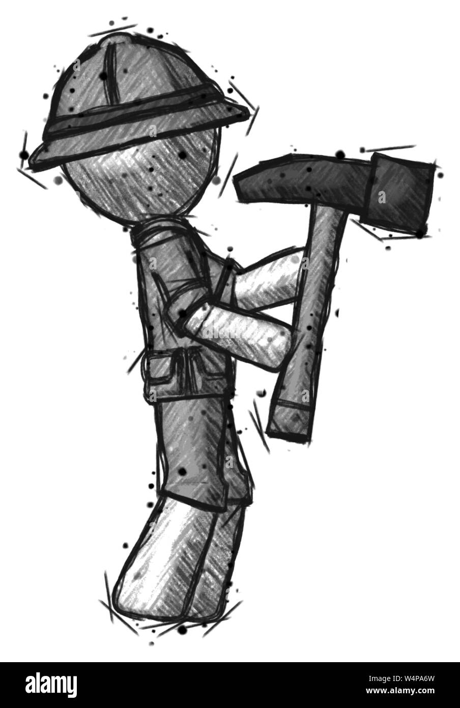 Sketch explorer ranger man hammering something on the right Stock Photo ...