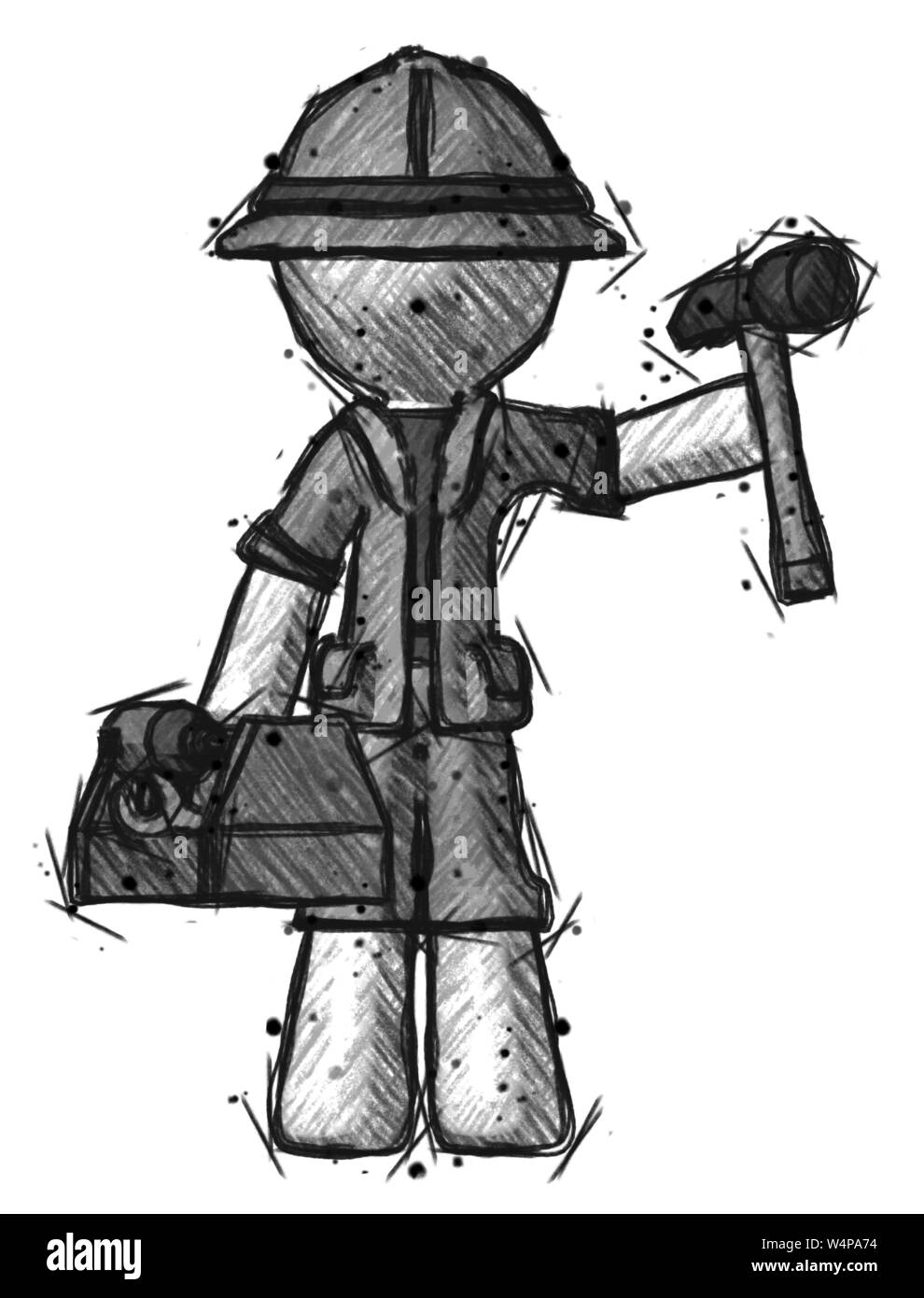 Sketch explorer ranger man holding tools and toolchest ready to work ...