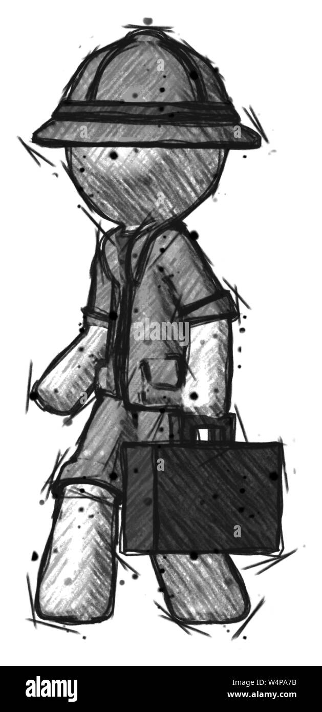 Sketch explorer ranger man walking with briefcase to the left Stock ...