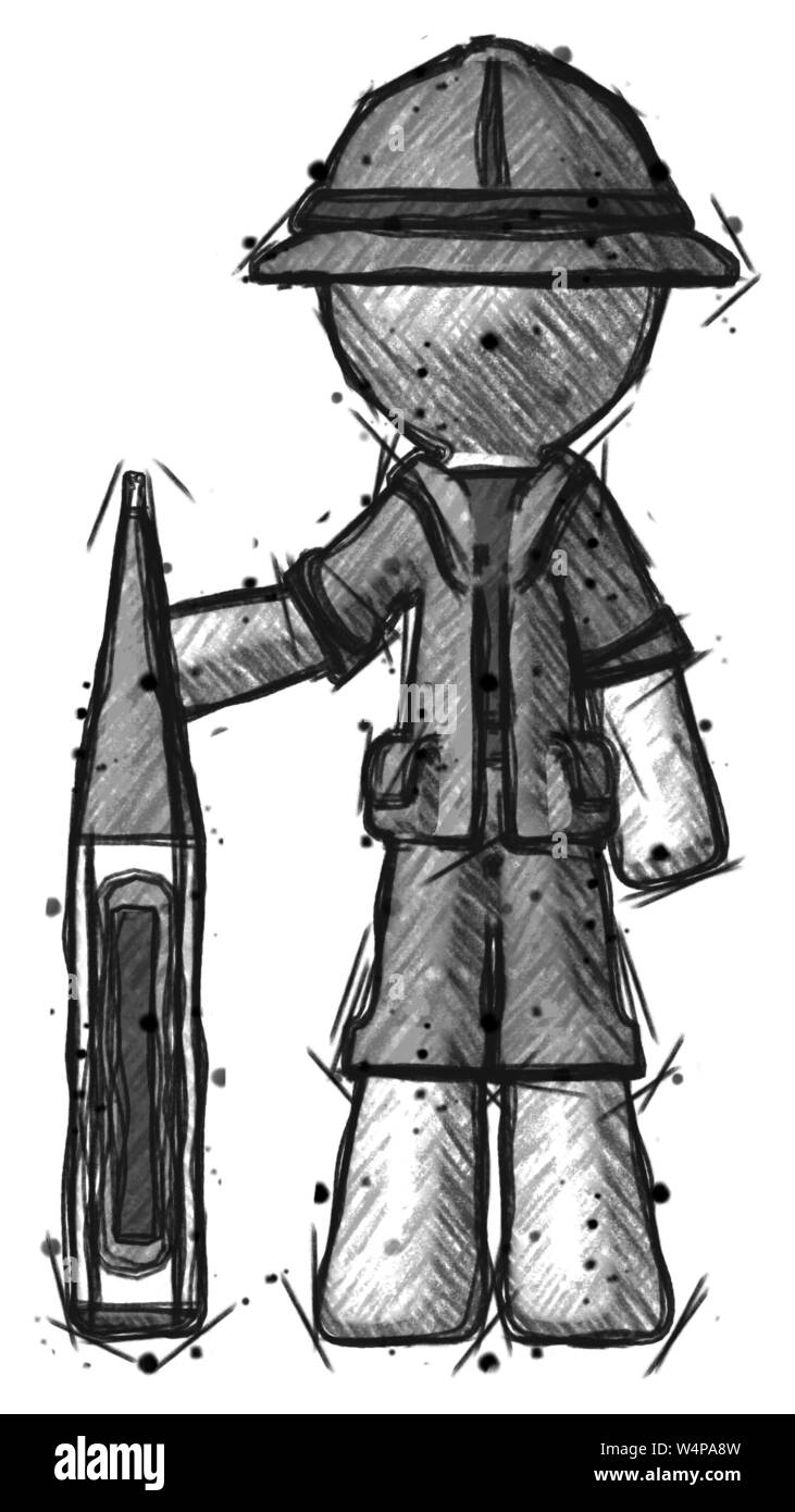 Sketch explorer ranger man standing with large thermometer Stock Photo ...