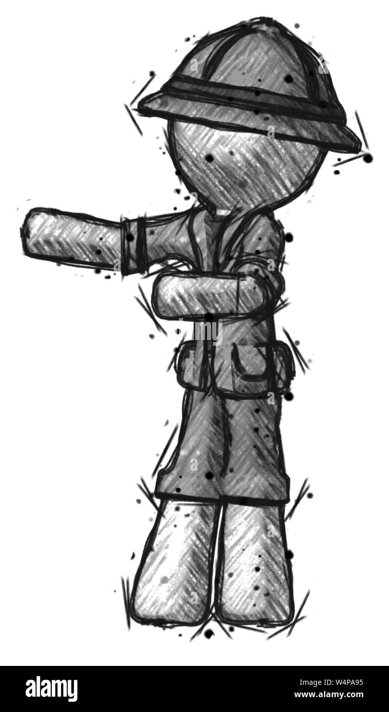 Sketch explorer ranger man presenting something to his right Stock ...