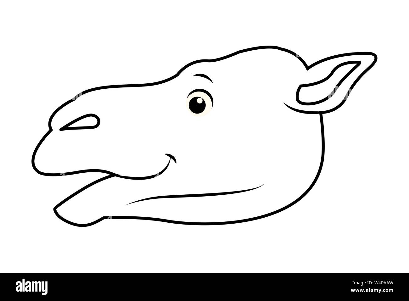 Camel animal head cartoon isolated sideview in black and white Stock ...