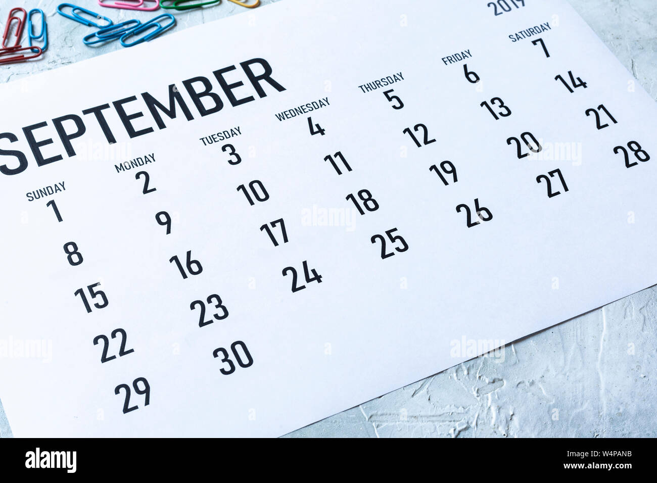 Simple 2019 September monthly calendar on the table with office ...