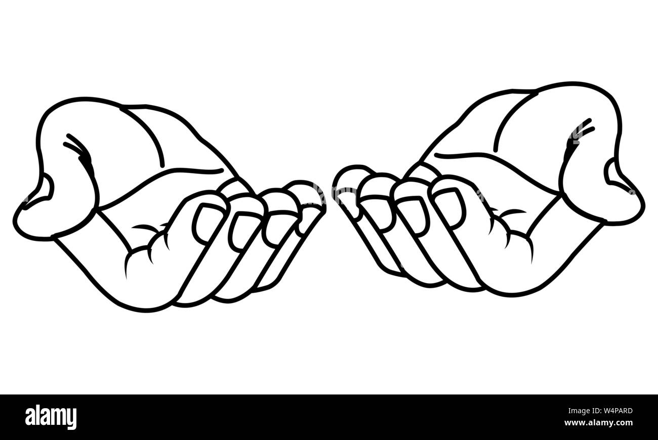 Hands with palms open offering cartoon isolated in black and white ...