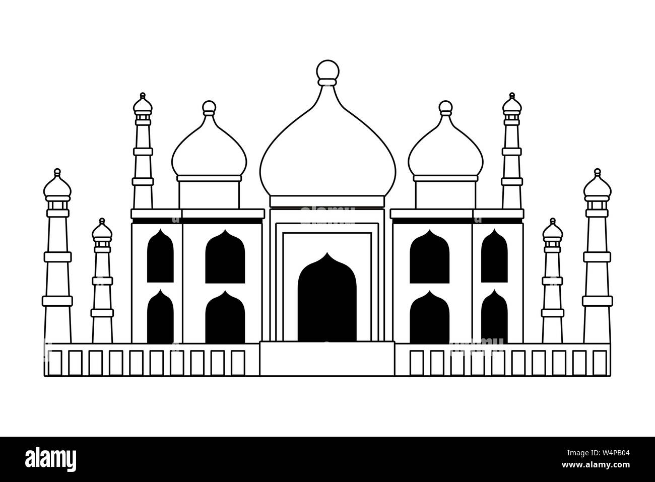 Taj mahal india antique monument building in black and white Stock ...