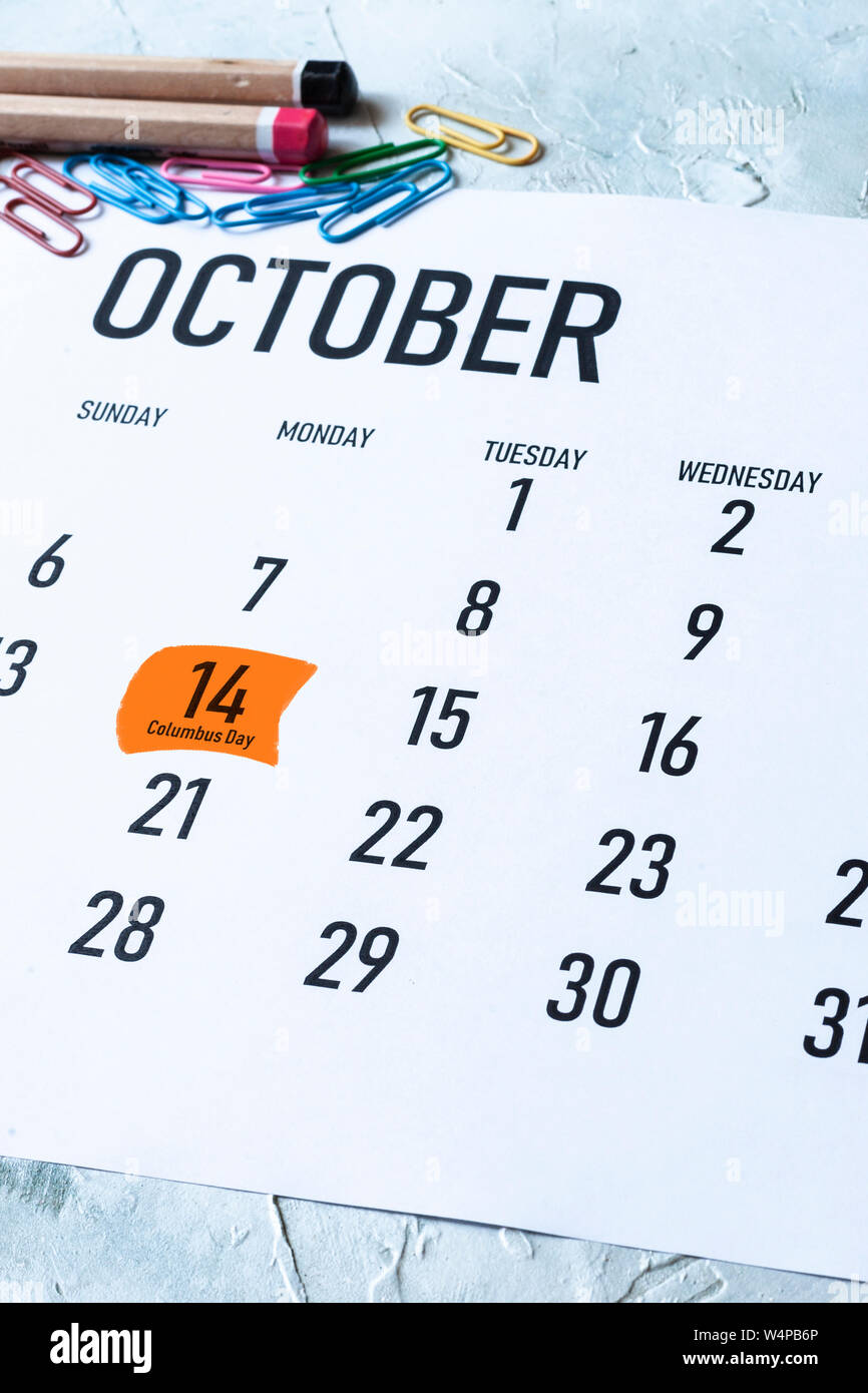 Columbus Day 2019 Holiday in US - October 14 highlighted on the ...