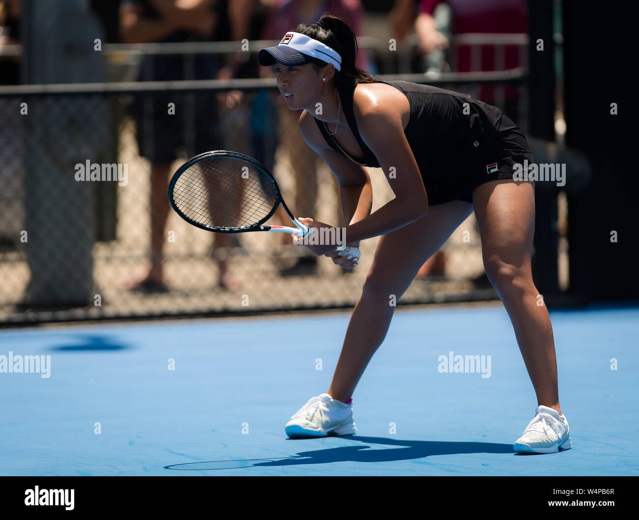 Priscilla Hon of Australia in action during her first-round match at ...