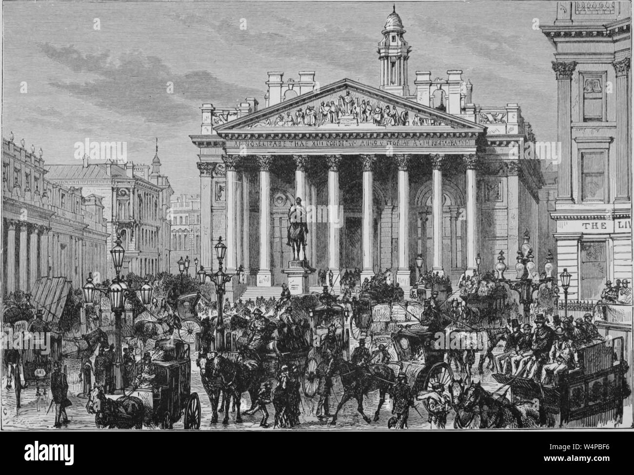 Engraving of the crowd of people in front of the Royal Exchange in ...
