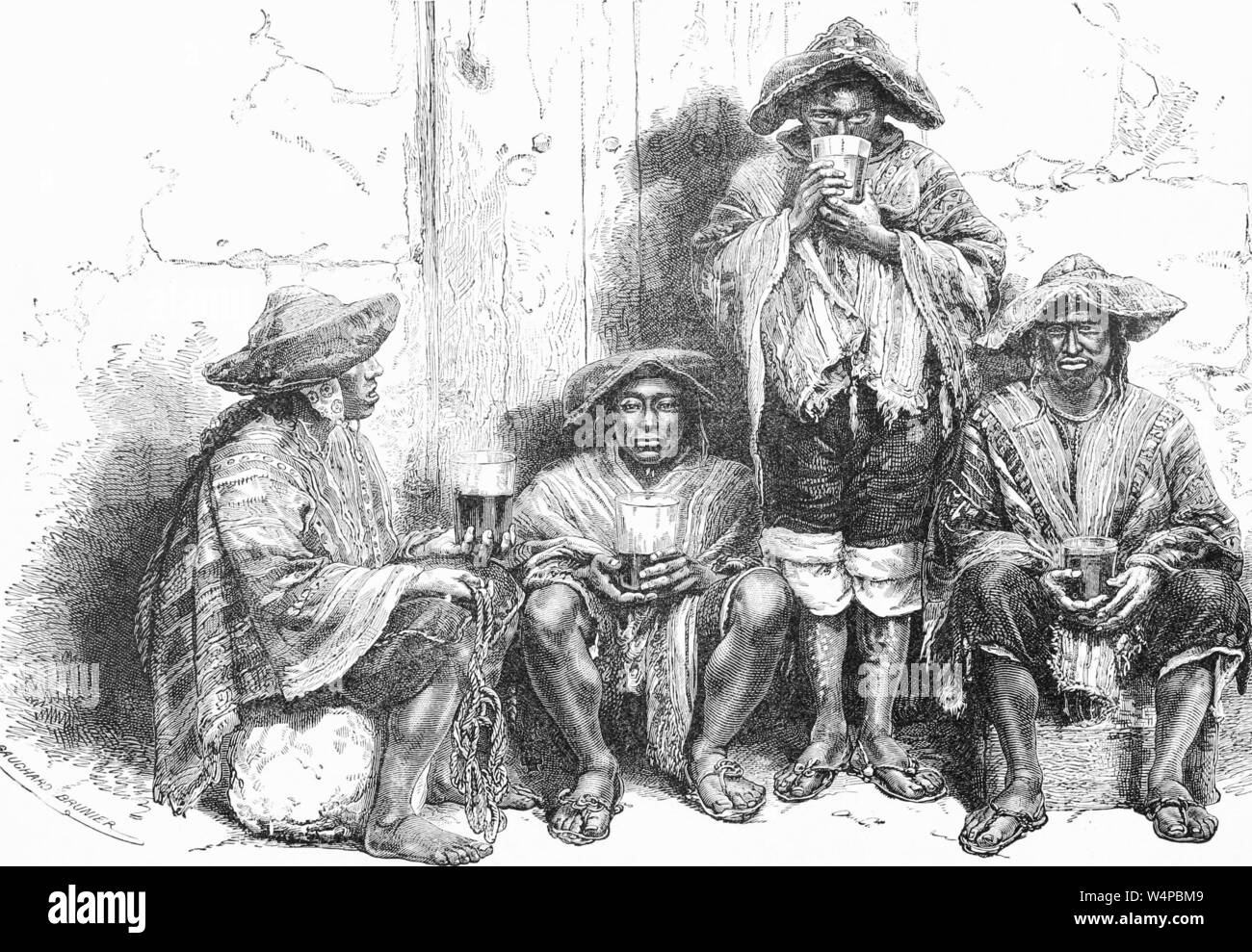 Engraved drawing of the Cuzco natives from Urubamba Valley of the Andes ...