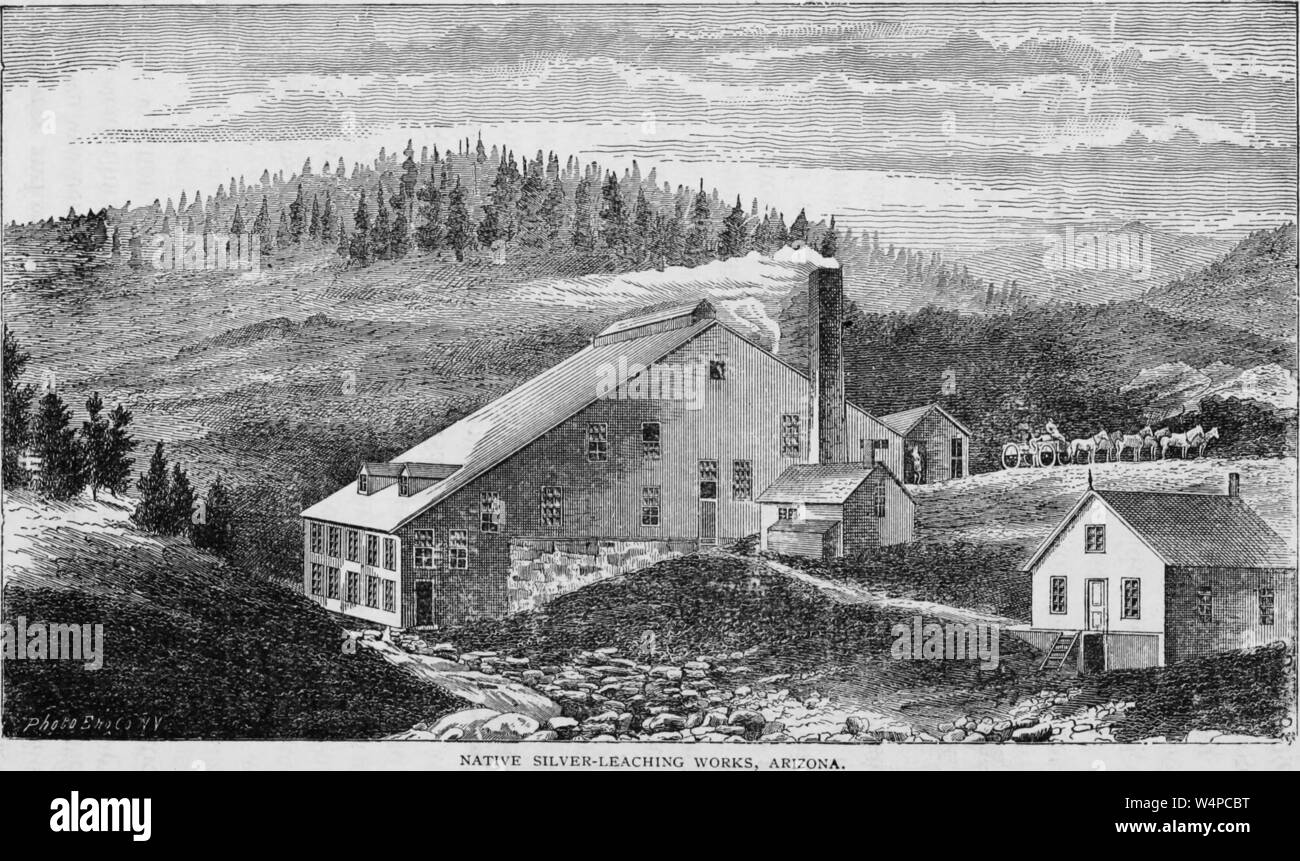 Engraving of the Native Silver Leaching Works factory in Arizona, from ...