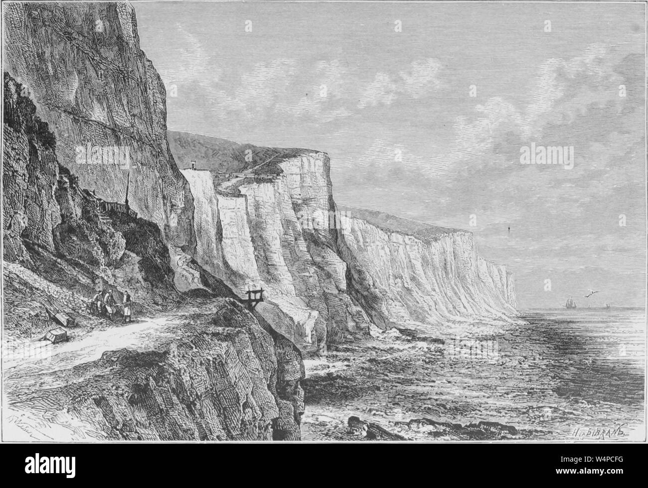 Engraving of the rock cliffs east of Dover, England, from the book 'The ...