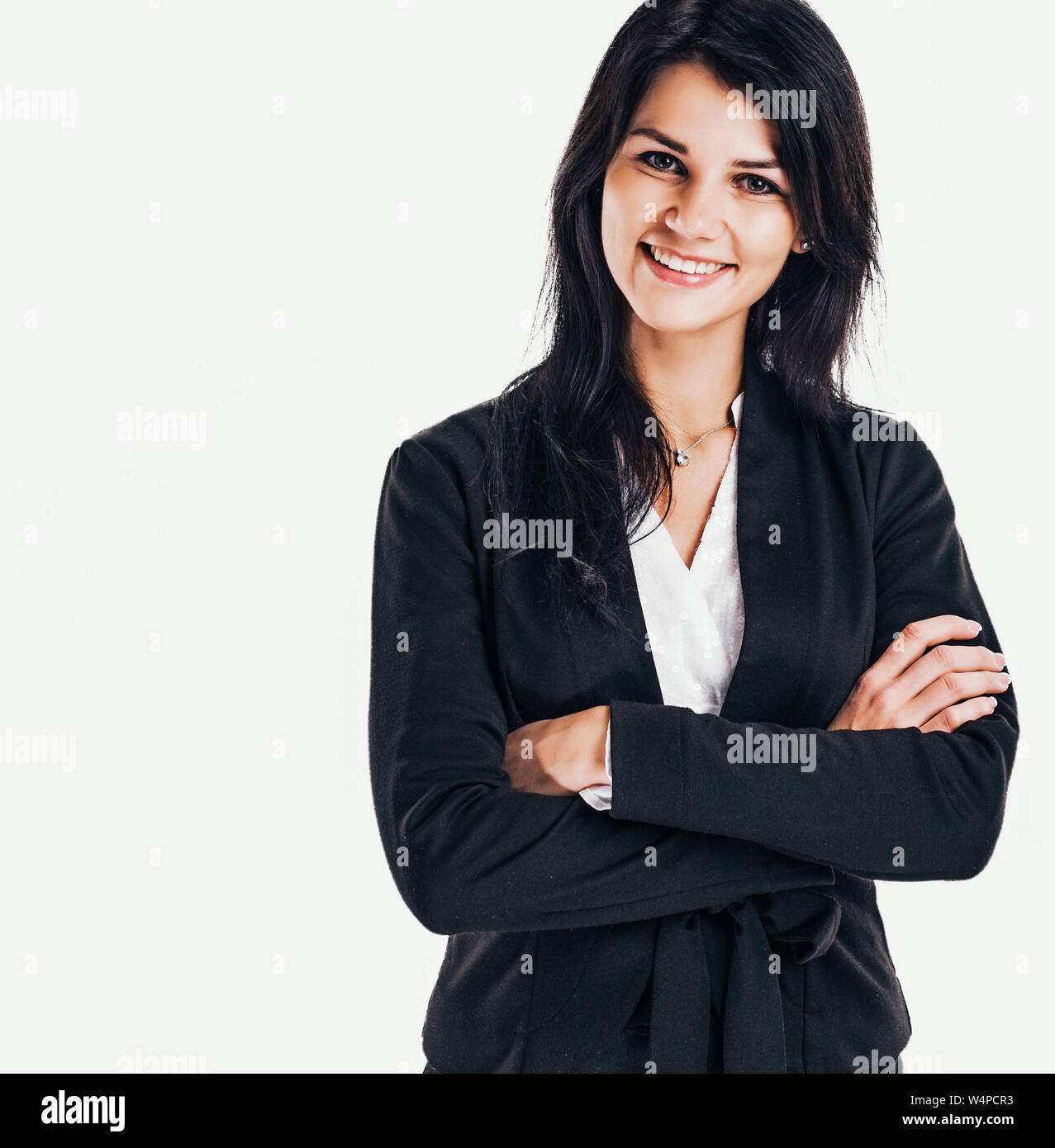Young, attractive, successful business woman looking confidently at the ...