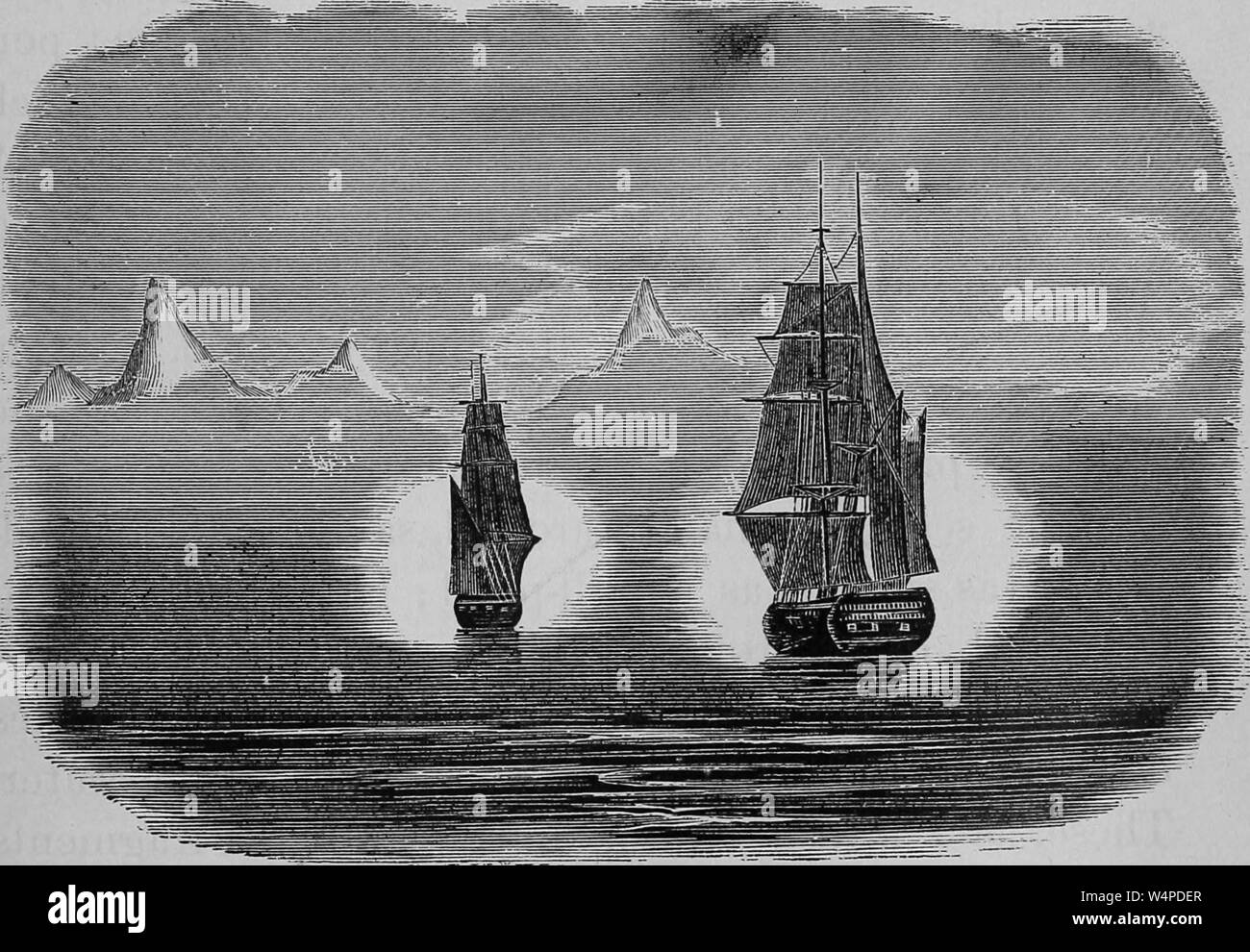 Engraved drawing of the two sailboats in a fog, from the book 'The ...